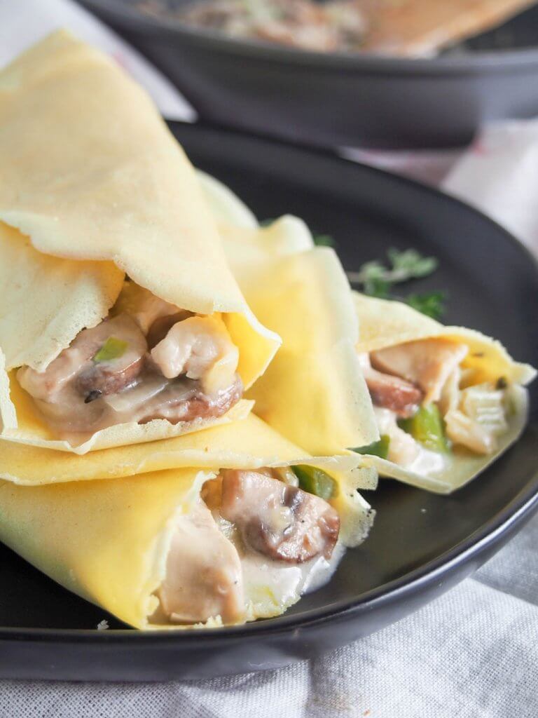Chicken crepes with leek and mushrooms - Caroline's Cooking