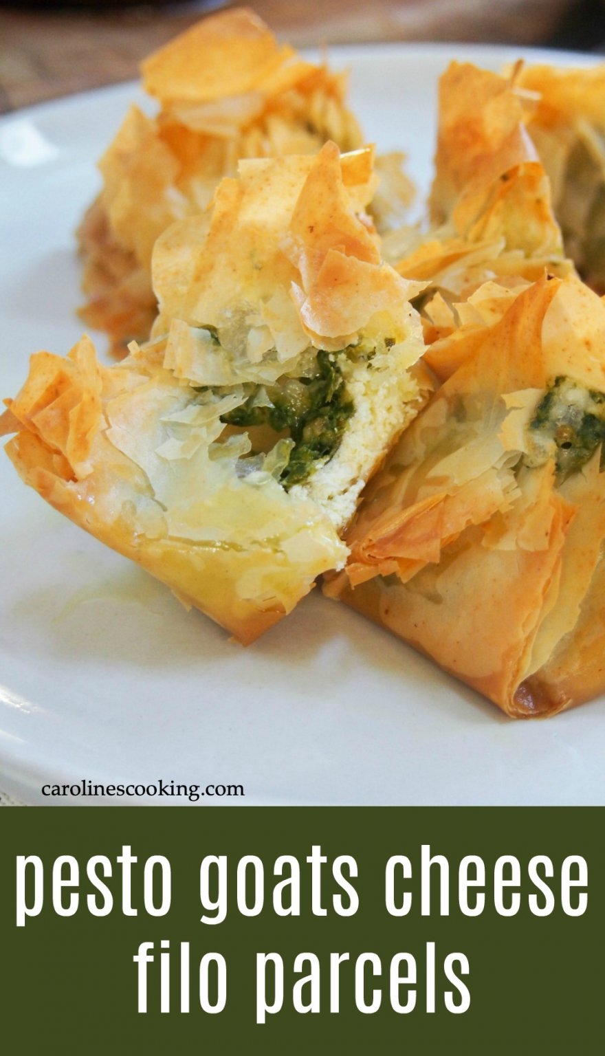 Pesto goats cheese filo parcels - Caroline's Cooking