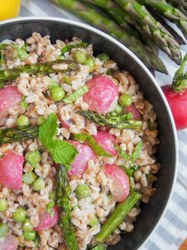 Roasted spring vegetable farro salad - Caroline's Cooking