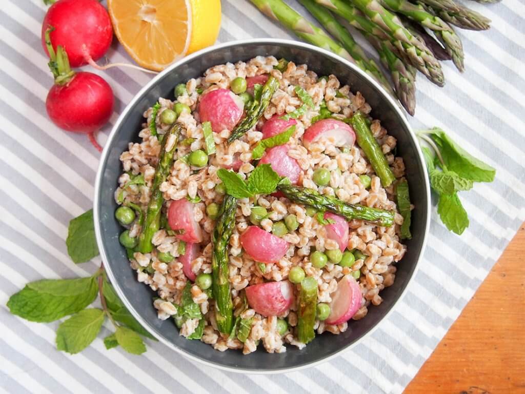 Roasted spring vegetable farro salad - Caroline's Cooking