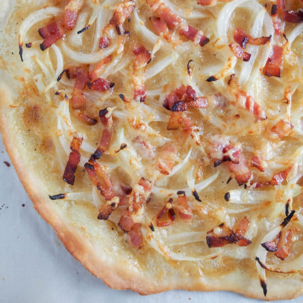 Flammkuchen (Flammekueche/tarte flambee from Alsace) - Caroline's Cooking