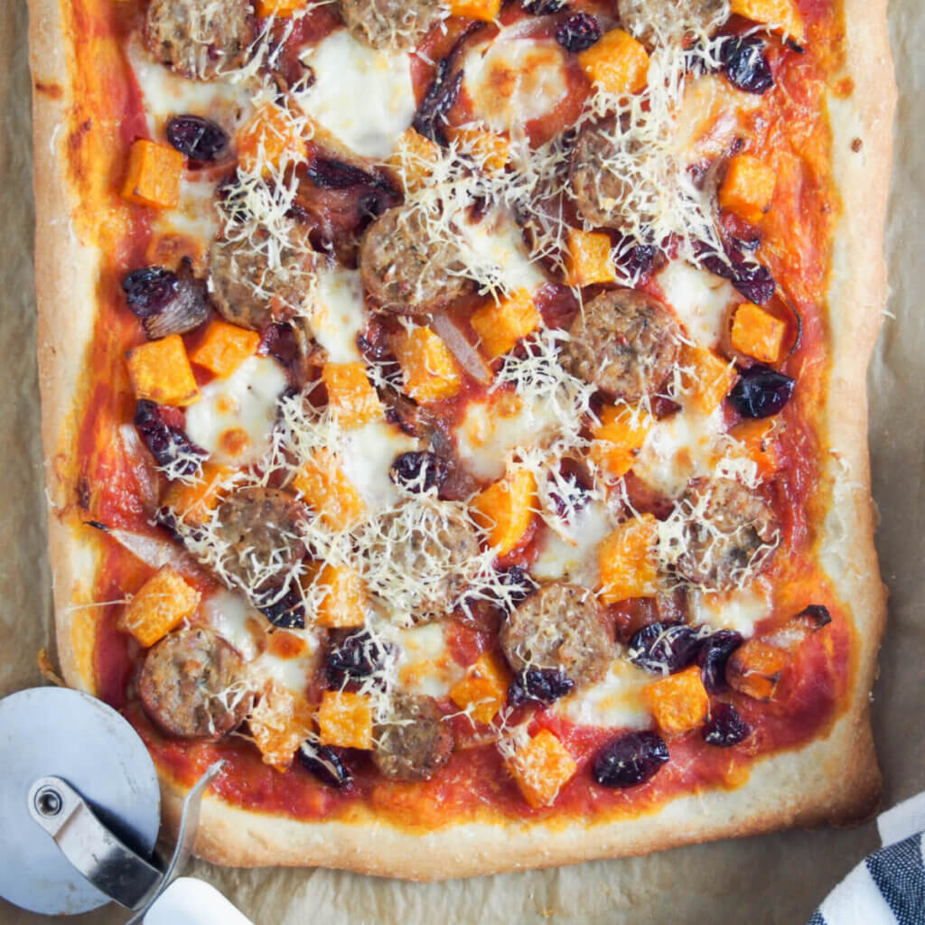 Fall pizza with sausage and squash - Caroline's Cooking