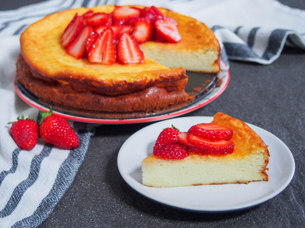 Swedish cheesecake with strawberries (ostkaka) - Caroline's Cooking