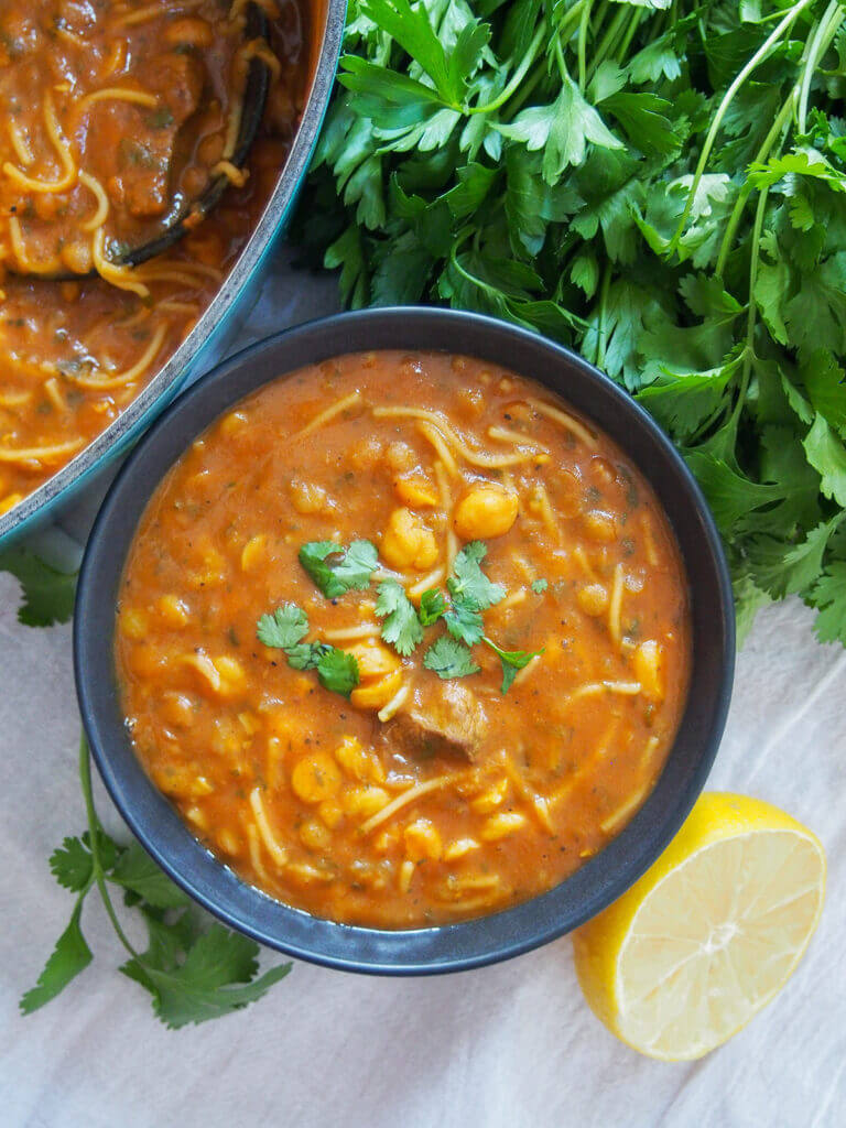 Harira (Moroccan lentil and chickpea soup) - Caroline's Cooking