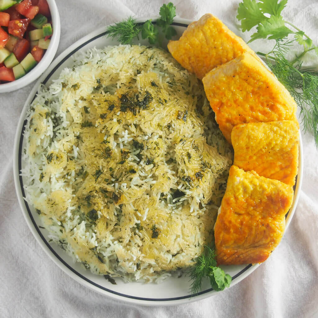Persian herb rice with fish - sabzi polo ba mahi - Caroline's Cooking