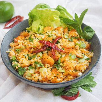 Nam khao (Lao crispy rice salad) - Caroline's Cooking