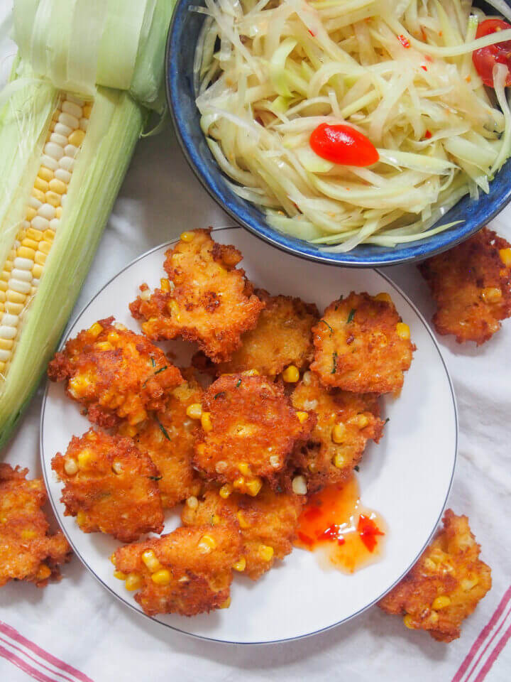 Thai corn fritters (tod man khao pod) - Caroline's Cooking