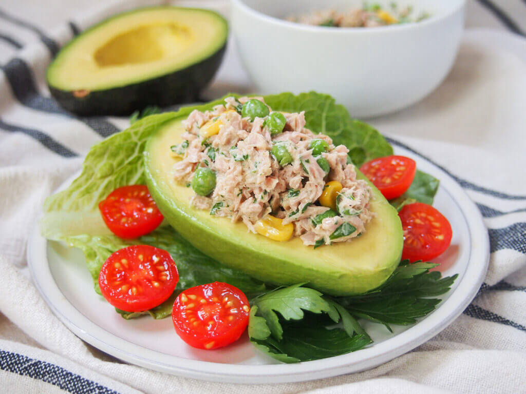 Tuna stuffed avocado (palta rellena de atun) - Caroline's Cooking