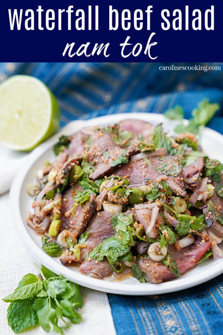 Neua nam tok, Thai waterfall beef salad - Caroline's Cooking